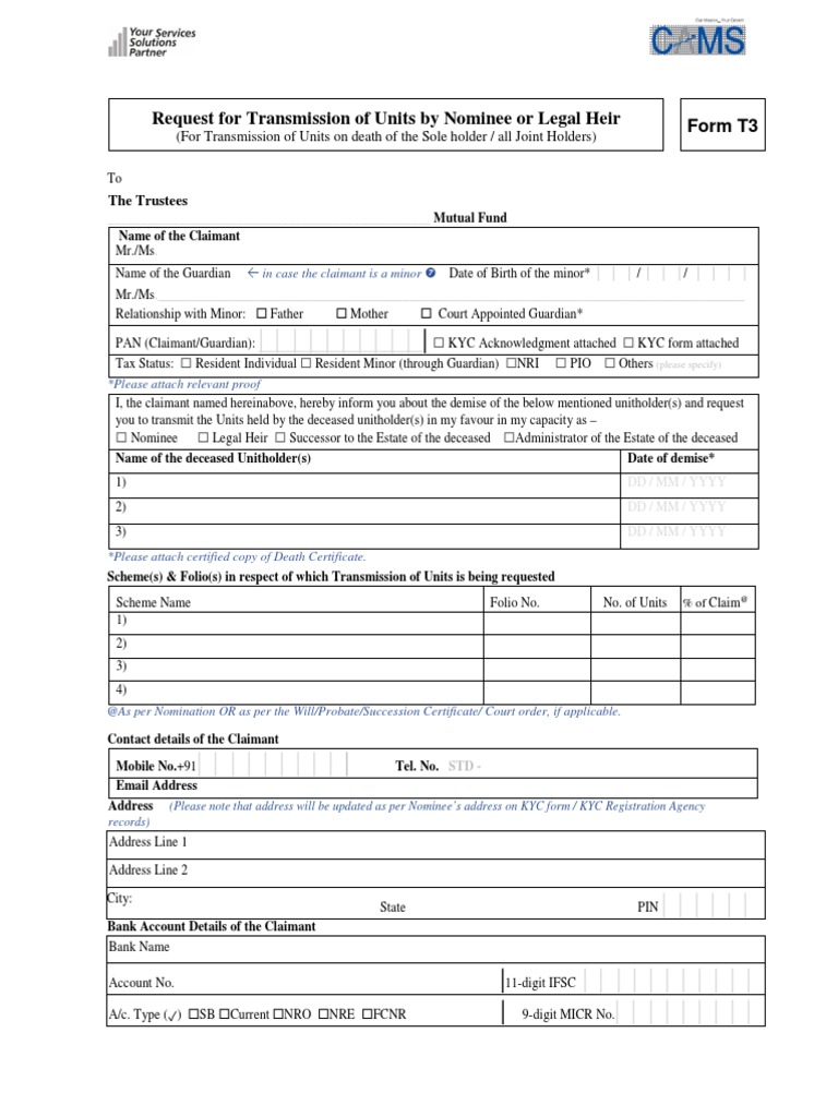 T3 Transmission Request Form For Nominee & Legal Heir | PDF | Notary ...