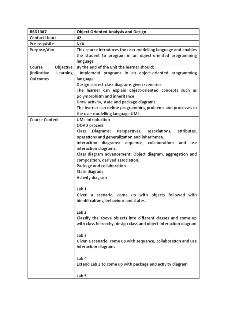BSD 1307 Object Oriented Analysis and Design | PDF | Object Oriented ...