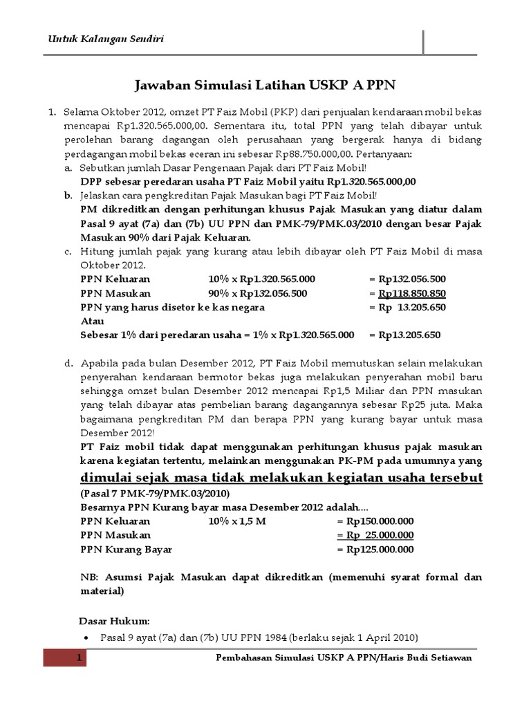 Jawaban Simulasi Latihan USKP A PPN | PDF
