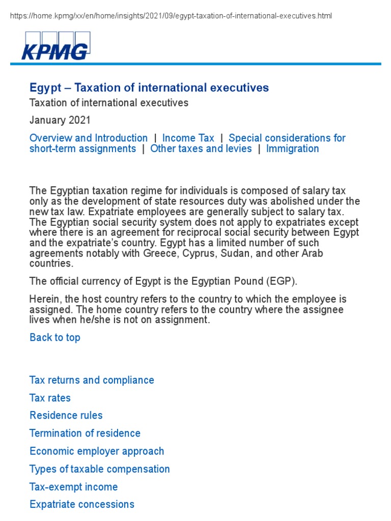 Egypt - Taxation of International Executives - KPMG Global | PDF ...