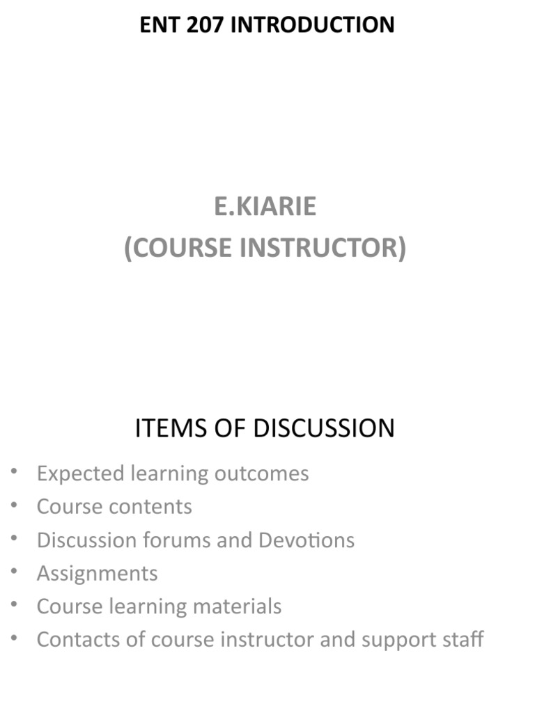 Ent 207 Introduction: E.Kiarie (Course Instructor) | PDF ...