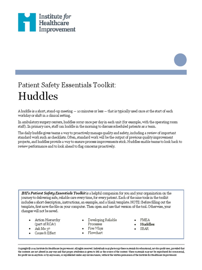 Huddles: Patient Safety Essentials Toolkit | PDF | Patient Safety | Patient