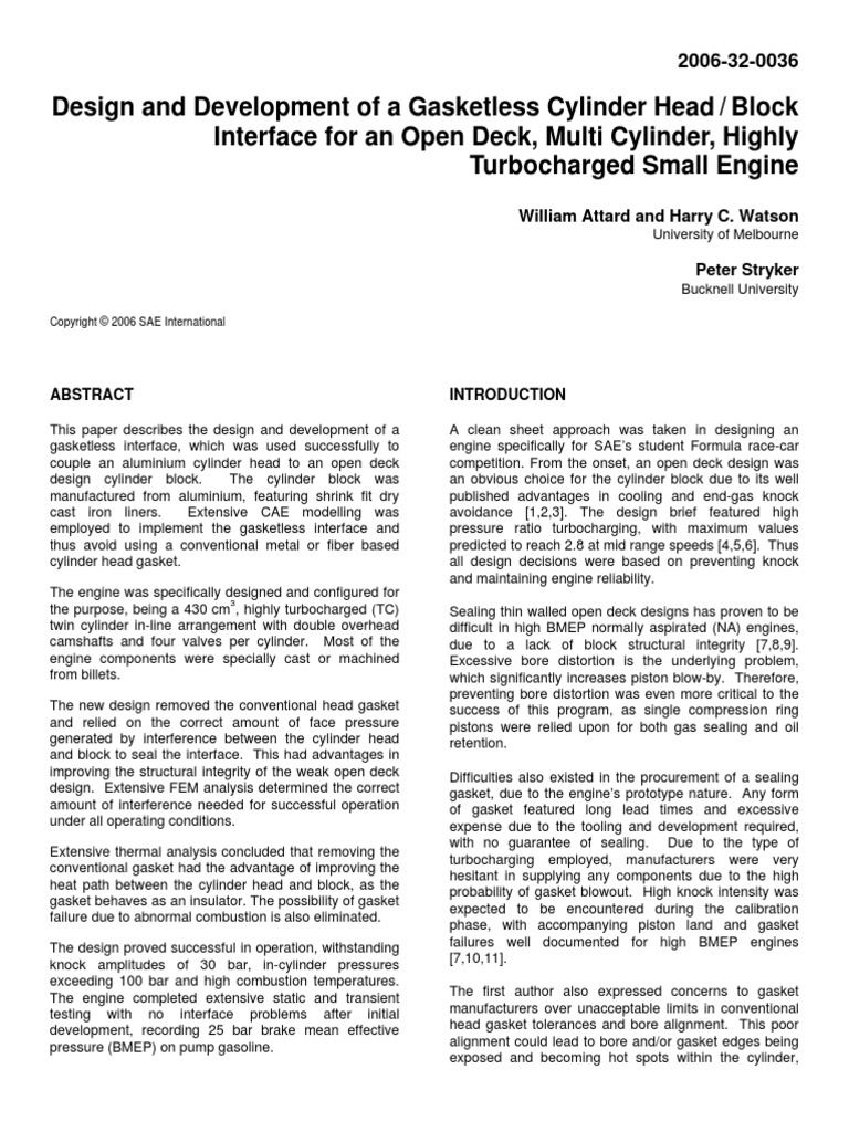 Design and Development of A Gasketless Cylinder Head / Block Interface ...