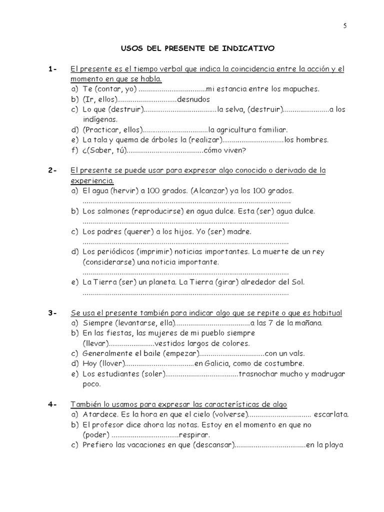 Usos del Presente de Indicativo | PDF