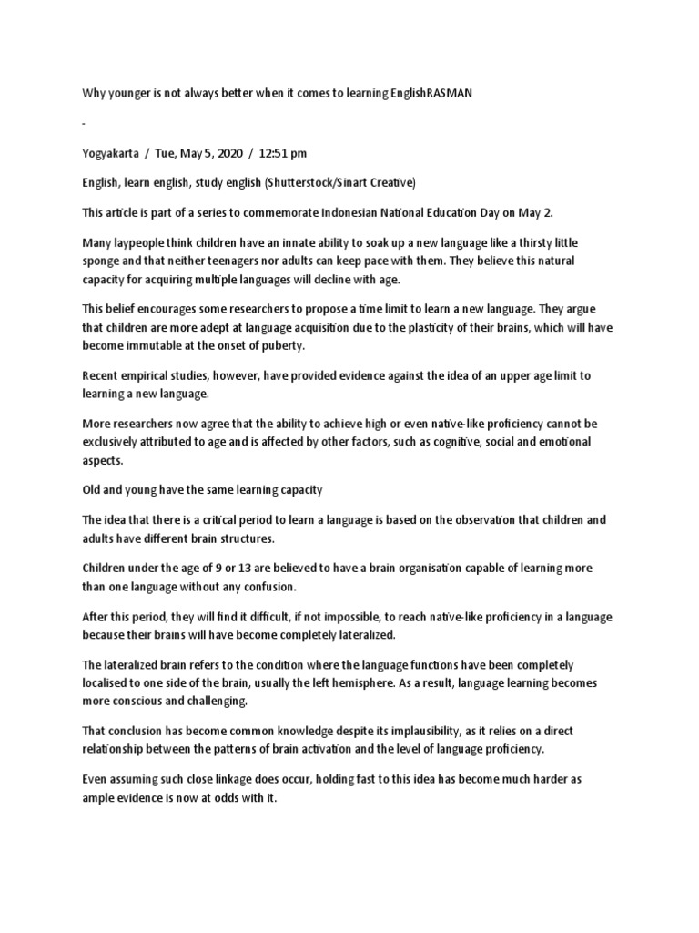 Contoh Artikel Academic Reading | PDF | Second Language | Language ...