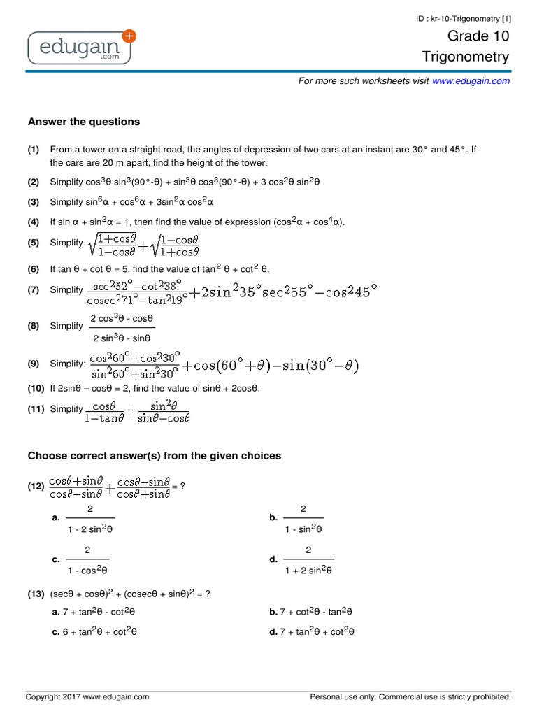 Grade 10 Trigonometry KR | PDF | Sine | Trigonometric Functions