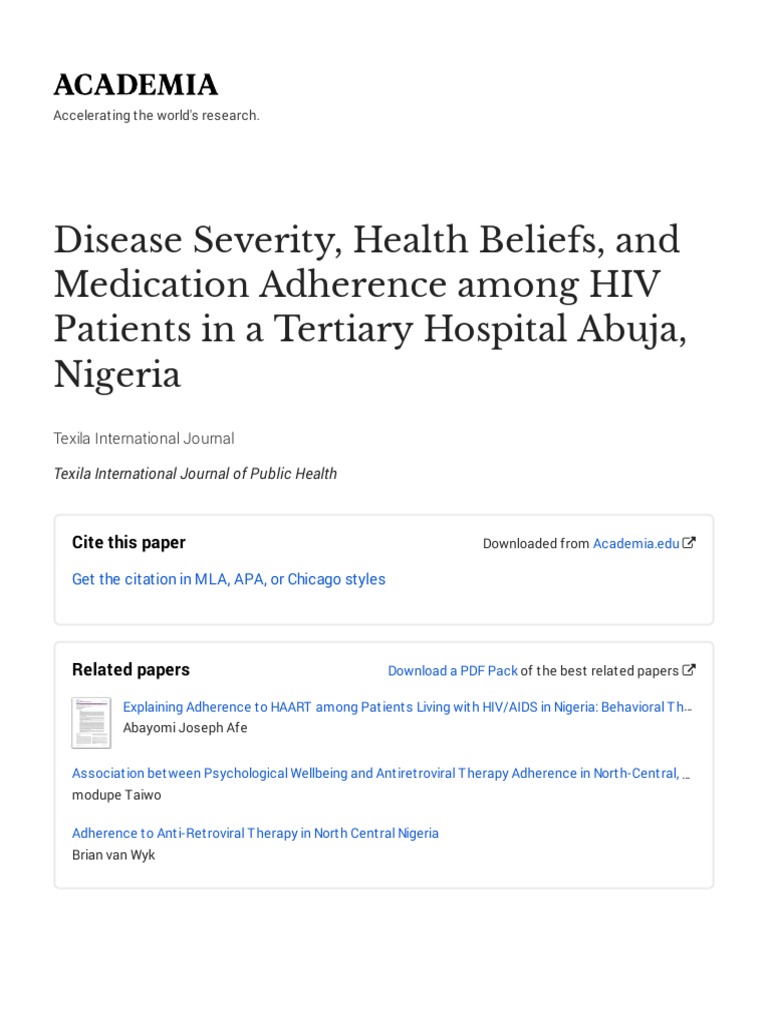 Adherence and Health Beliefs For Hiv PXTS | PDF | Management Of Hiv/Aids | Hiv/Aids