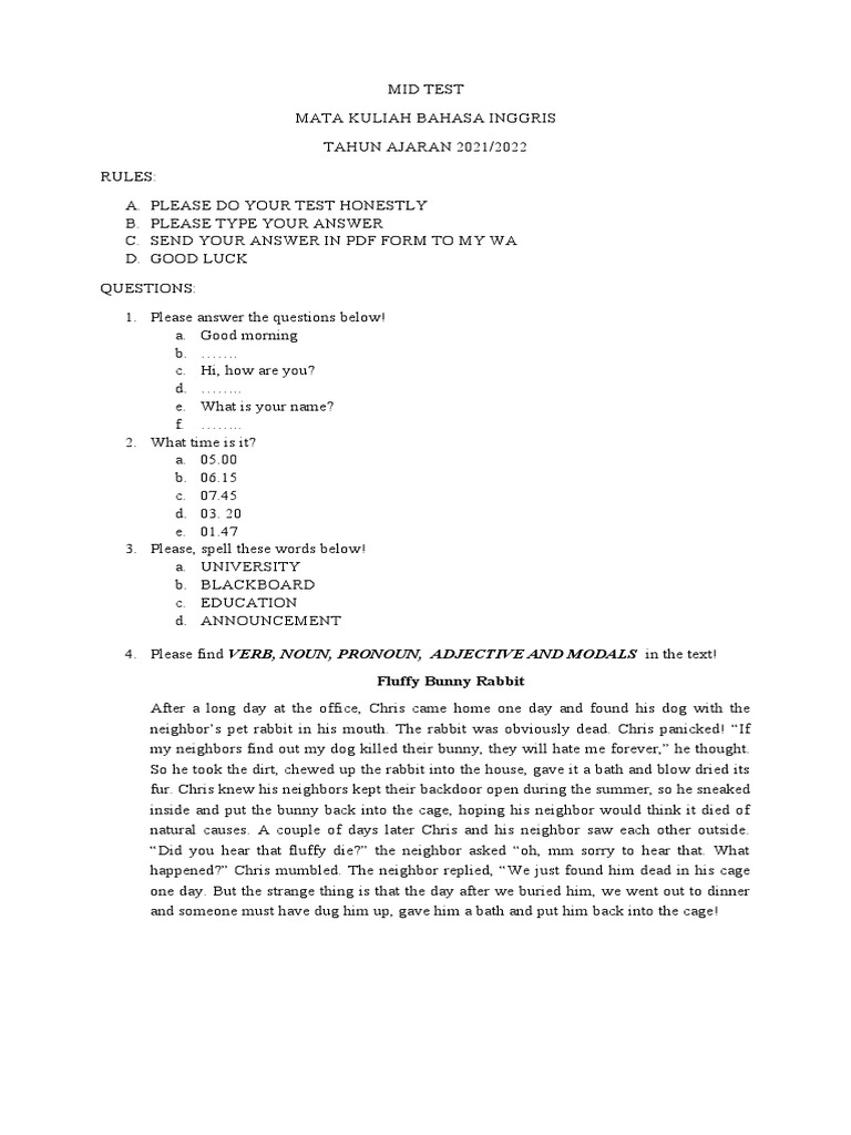 English Mid Test | PDF | Language Arts & Discipline