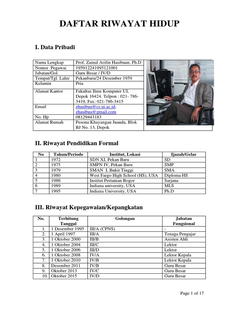 CV Prof Zainal A Hasibuan 20191 | PDF