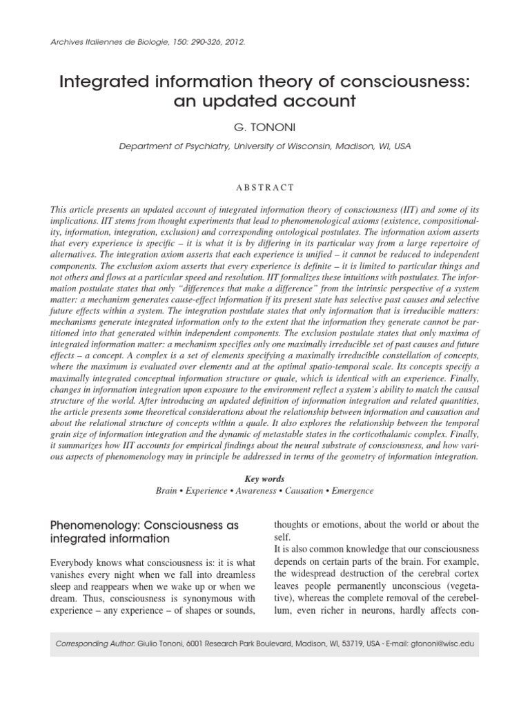 Integrated Information Theory of Consciousness | PDF | Consciousness ...