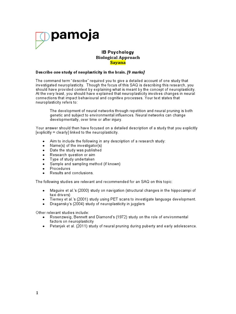 IB Psychology Biological Approach Sayana: Describe One Study of ...