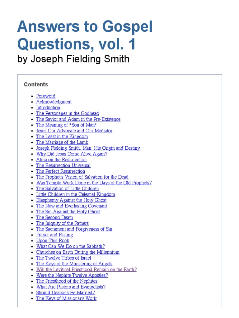 Answers To Gospel Questions Vol 1 | PDF | God The Father | Jesus