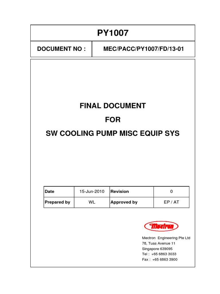 Item 13 SW Cooling Pump Misc Equip Sys - 721-113.10 | PDF | Pump | Water