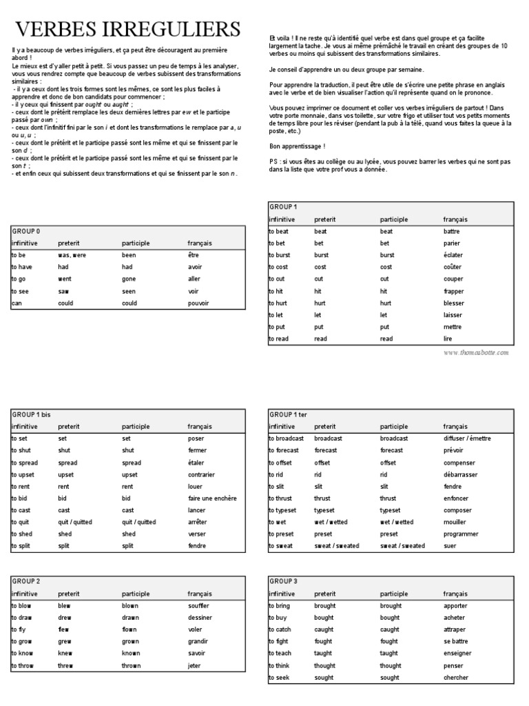 Liste des verbes irréguliers anglais | PDF | Verbe | Morphologie ...
