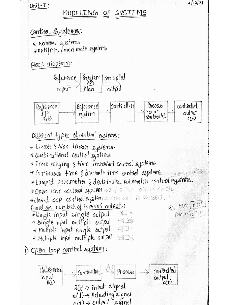 Control System Notes With Methamatical Modeling | PDF
