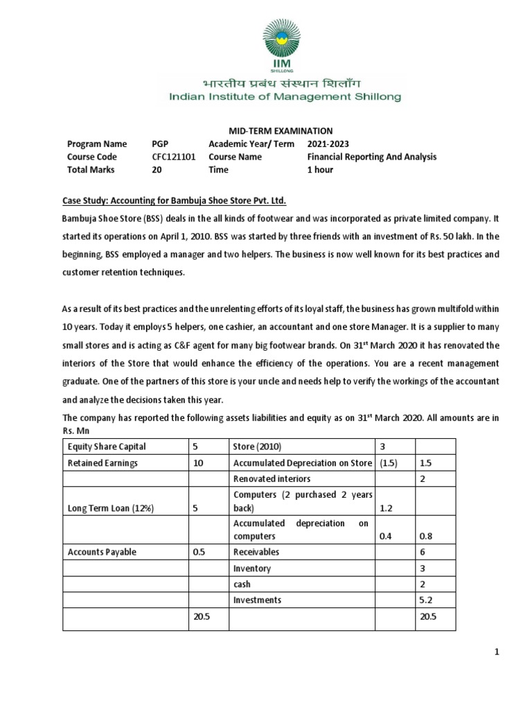 Financial Reporting Case Study | PDF | Money | Balance Sheet