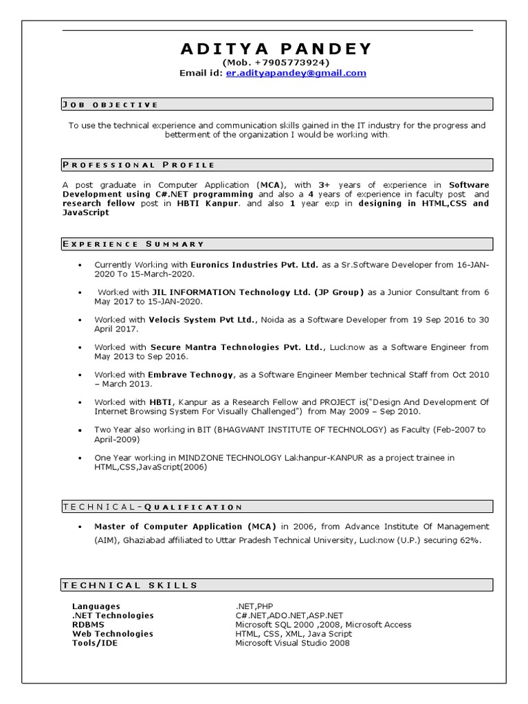 Aditya Pandey: (Mob. +7905773924) Email Id | PDF | Microsoft Sql Server | Databases