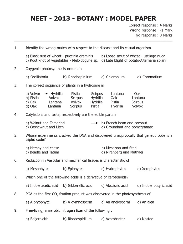 Neet - 2013 - Botany: Model Paper | PDF | Bacteria | Ploidy