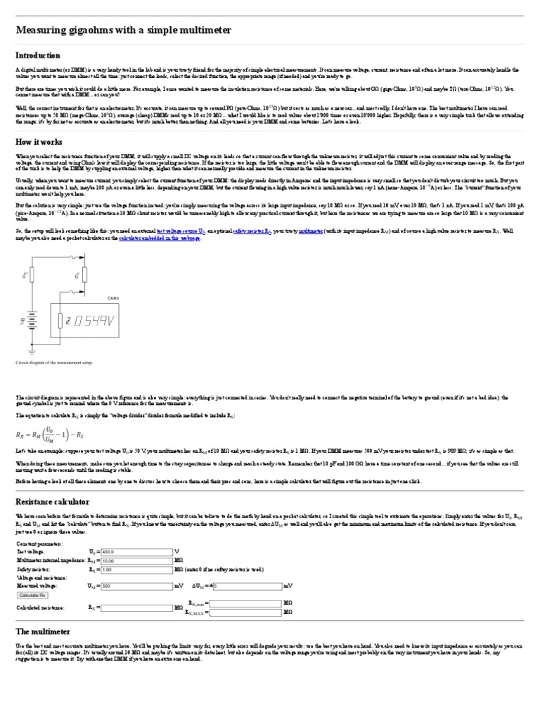 Measuring Gigaohms With A Simple Multimeter | PDF | Rectifier | Diode