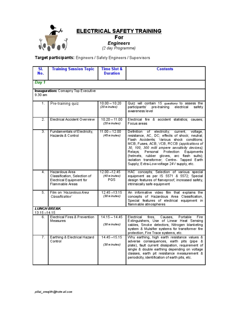 Sample Electrical Safety Training Programme | PDF | Electrostatic ...