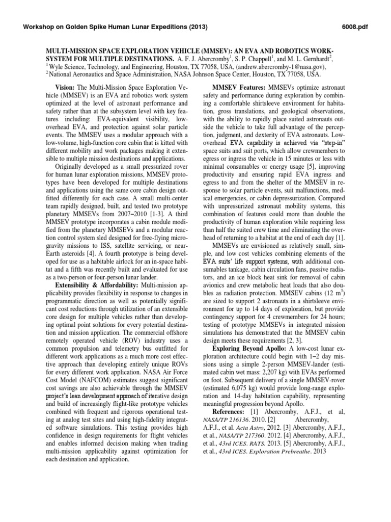 Multi-Mission Space Exploration Vehicle6008 | PDF | Extravehicular ...