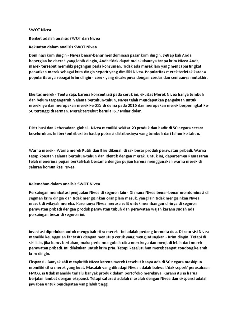 Swot Nivea | PDF