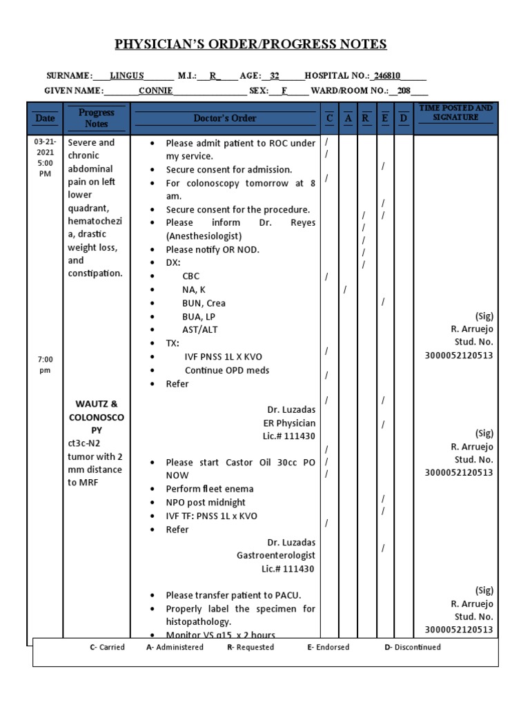 Doctor's Order Colo | PDF | Gastroenterology | Diseases And Disorders