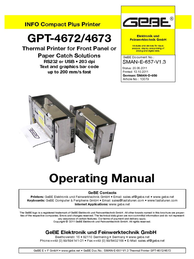 Printer Gebe GPT-4673 | PDF | Computing | Electrical Engineering