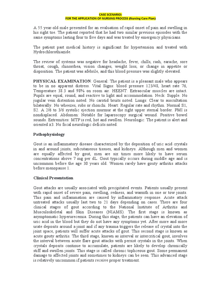 Case Scenario Nursing Process | PDF | Gout | Arthritis
