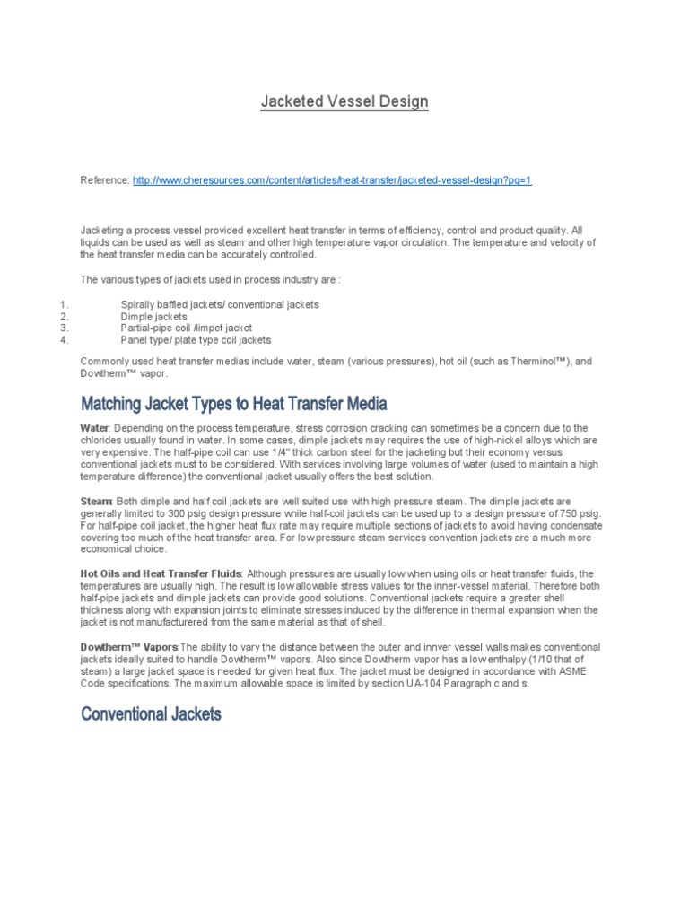 Jacketed Vessel Design | PDF | Steam | Heat Transfer