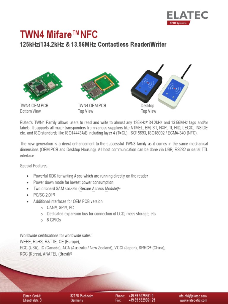 Rfid - Ds - twn4 Mifare NFC Docrev4 | PDF | Usb | Computer Science