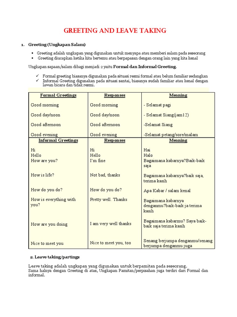 Bab 1 Greeting and Leave Taking | PDF