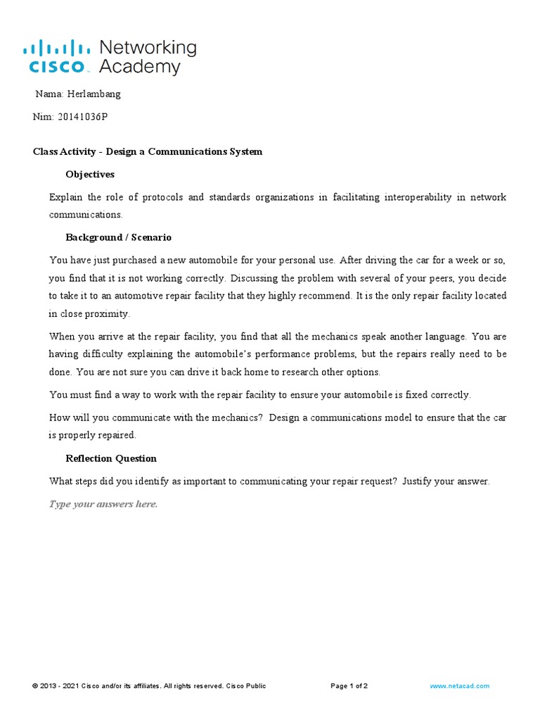 3.0.3 Class Activity - Design A Communications System | PDF