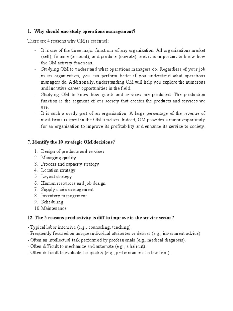 Why Should One Study Operations Management? | PDF