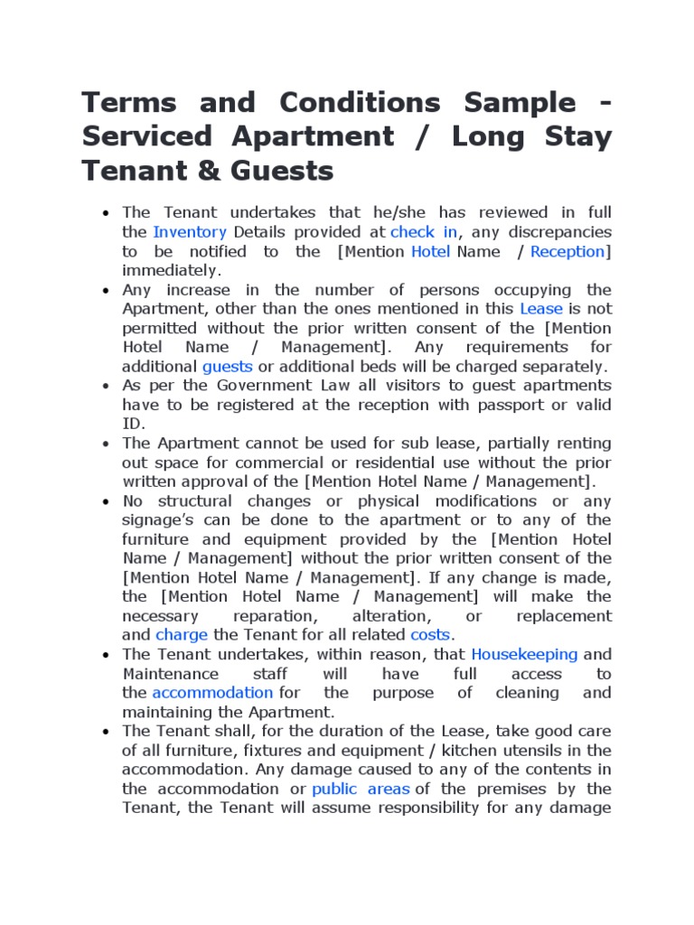 Serviced Apartment Terms and Conditions | PDF | Leasehold Estate | Lease