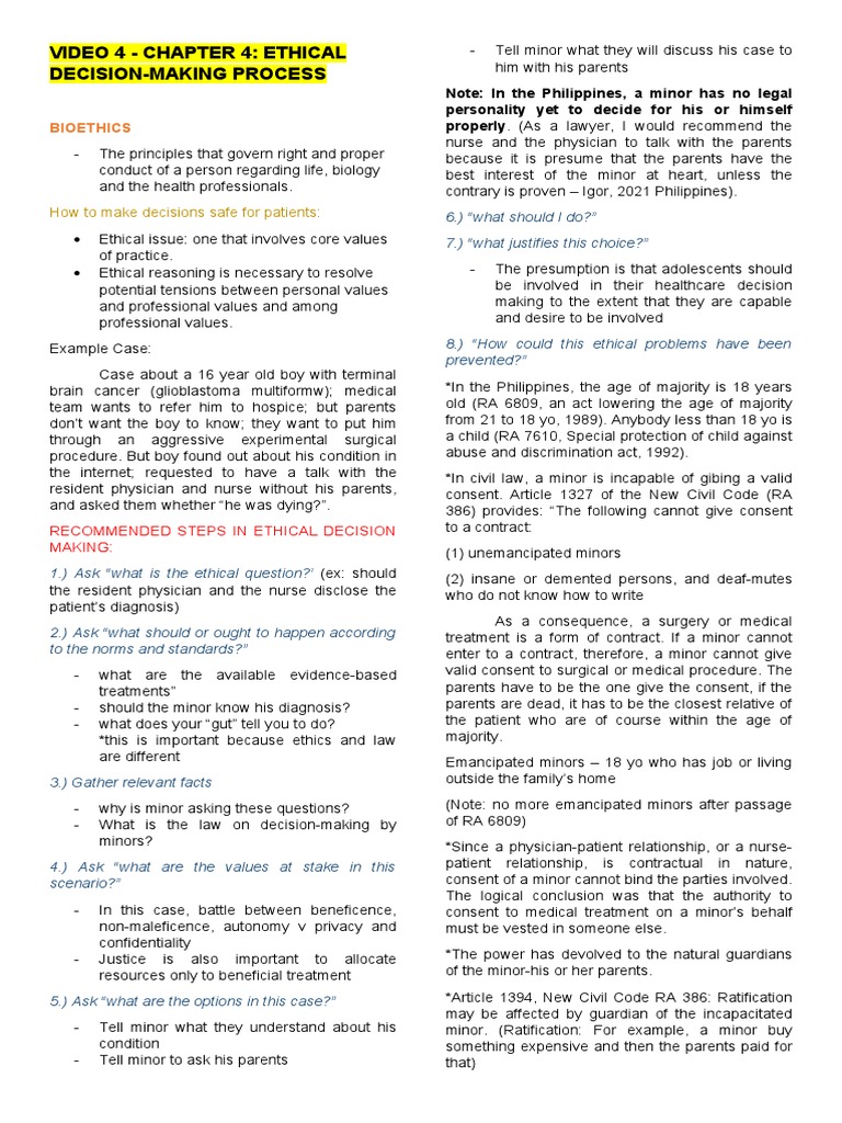 Video 4 - Chapter 4: Ethical Decision-Making Process: Bioethics | PDF ...