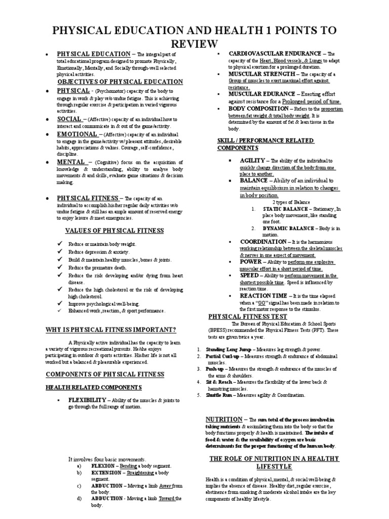 Physical Education and Health Overview | PDF | Physical Fitness ...