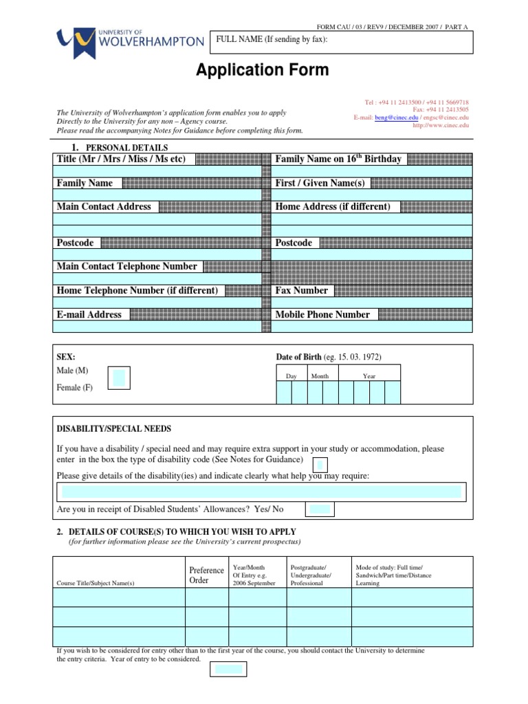 Application Form: FULL NAME (If Sending by Fax) | PDF | University ...