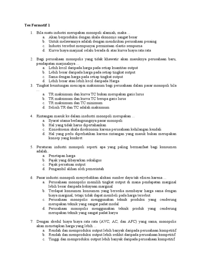 Tes Formatif 1 | PDF | Bisnis