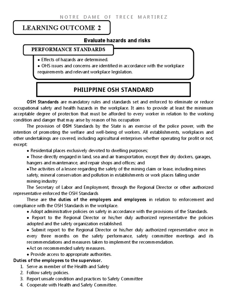 Learning Outcome 2: Philippine Osh Standard | PDF | Occupational Safety ...