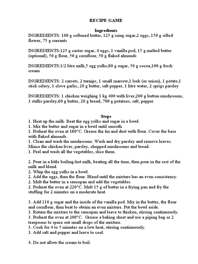 Recipe Game Ingredients | PDF | Parsley | Butter
