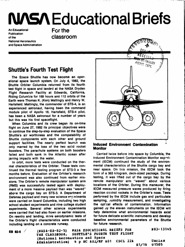 NASA Educational Briefs For The Classroom. Shuttle's Fourth Test Flight ...