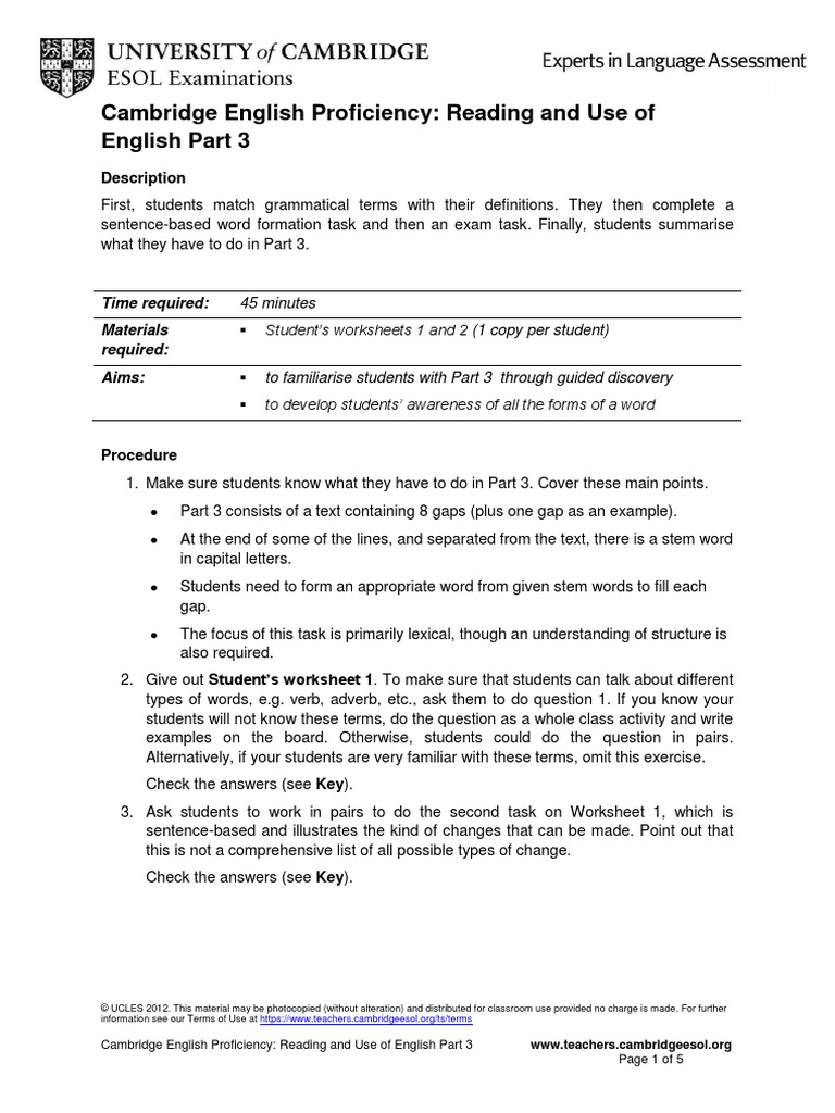 Cambridge English Proficiency Reading and Use of English Part 3 | PDF ...