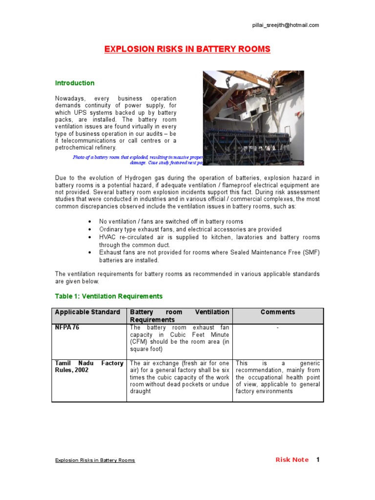 Explosion Riks-Battery Rooms | PDF | Ventilation (Architecture ...