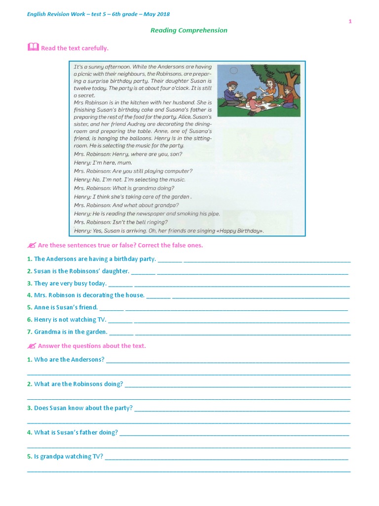 Unit 4 and 5 - English Revision Work - Test 5 - 6th Grade (Gui ...