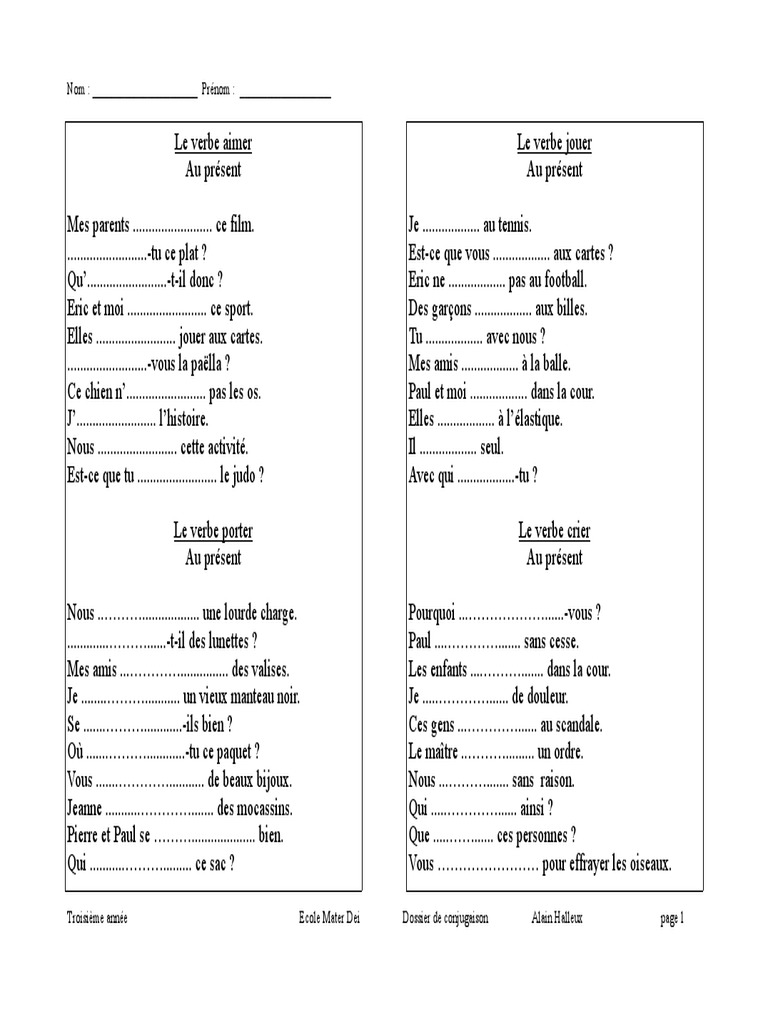 Dossier de conjugaison pour 3e année | PDF | Verbe