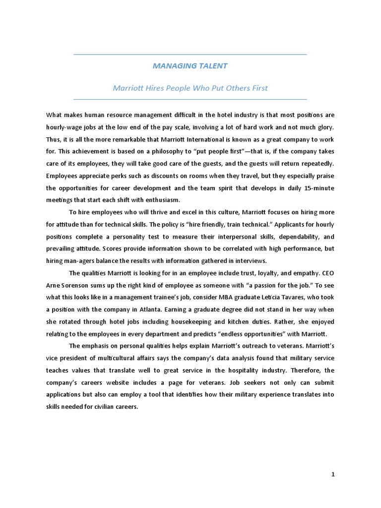 Marriott Case Study | PDF | Recruitment | Business
