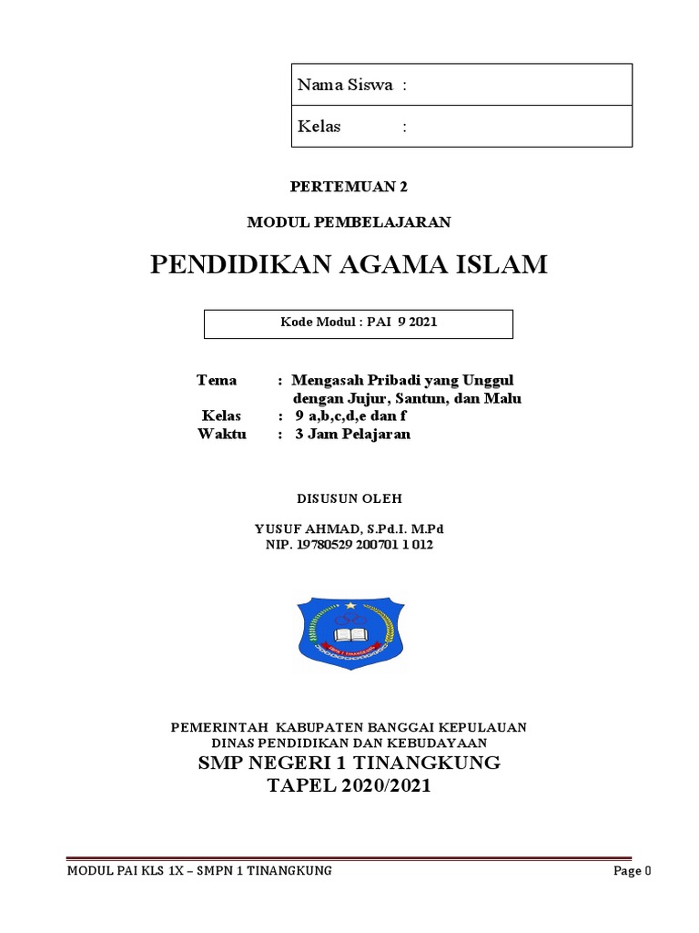 Modul PAI Kelas 9: Jujur, Santun, Malu | PDF