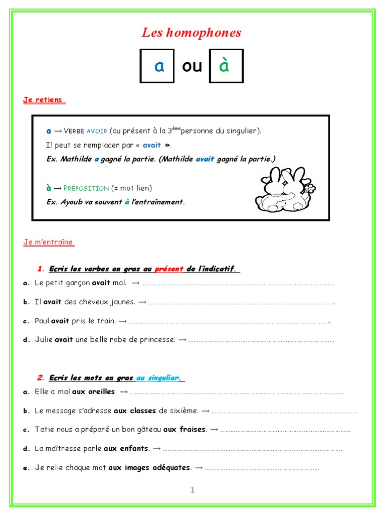 Exercices sur les homophones a, à, ce, se | PDF | Grammaire | Syntaxe