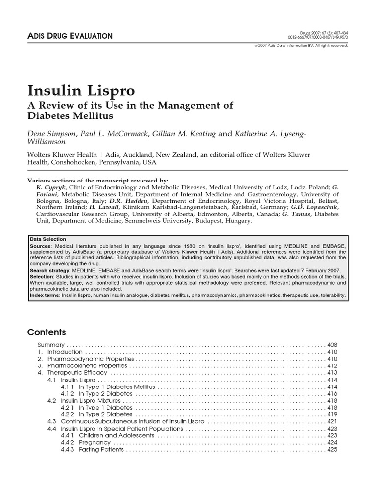 Insulin Lispro: A Review of Its Use in The Management of Diabetes ...
